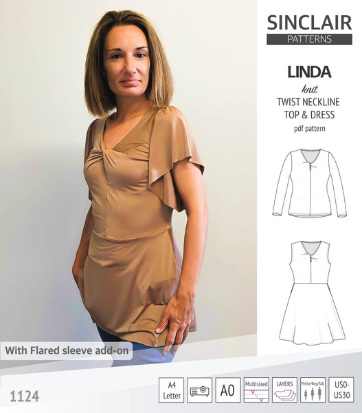 Linda twist neckline knit top and dress (PDF sewing pattern) - Sinclair ...