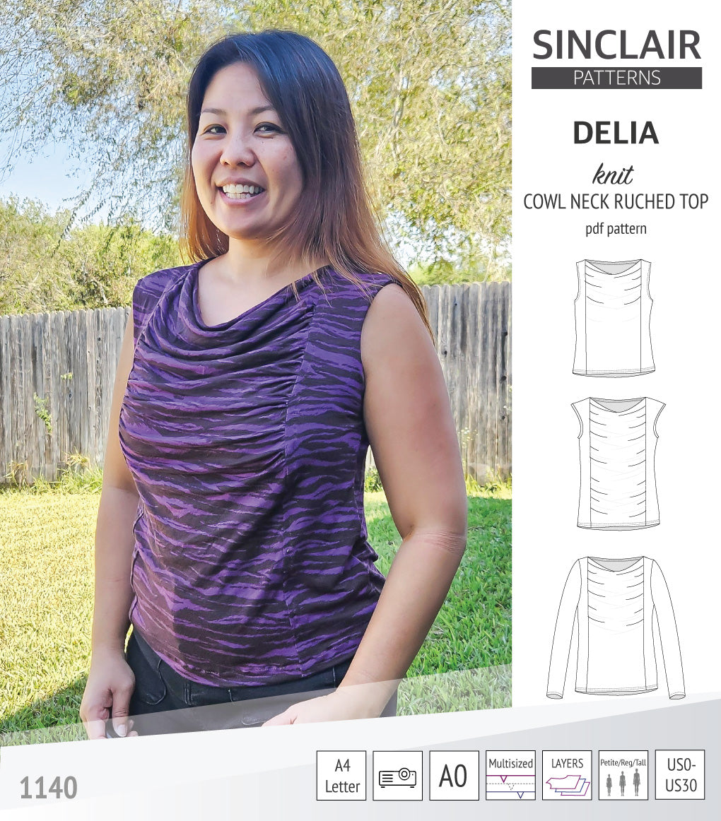 Delia cowl style neckline ruched front knit top (PDF) – Sinclair Patterns