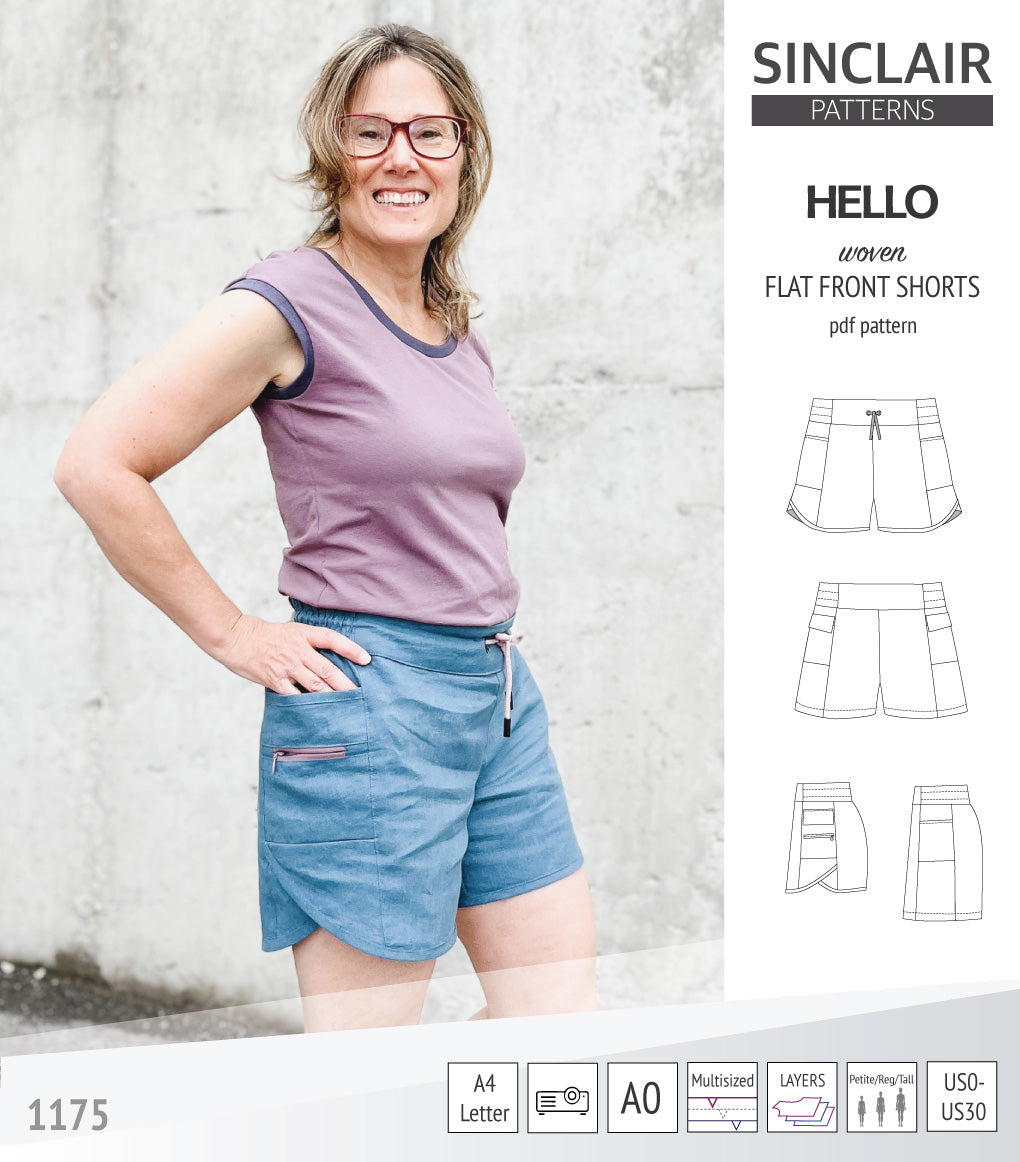 Hello flat front elastic back woven shorts with side panels (pdf sewing ...