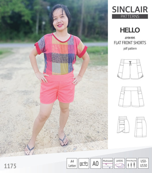 Hello flat front elastic back woven shorts with side panels (pdf sewing ...
