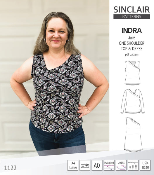 Indra one shoulder knit top (PDF sewing pattern) - Sinclair Patterns