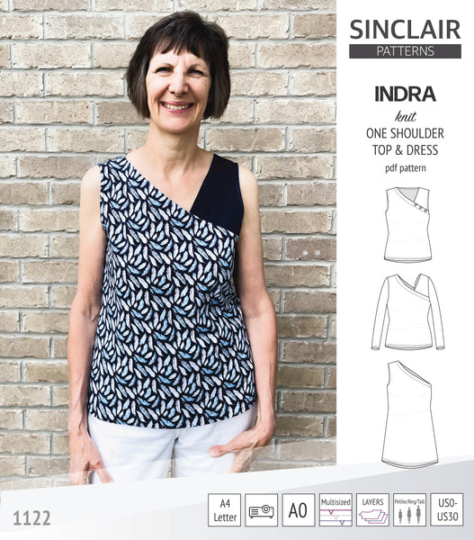 Indra one shoulder knit top (PDF sewing pattern) - Sinclair Patterns
