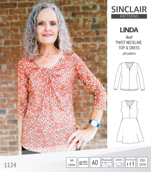 Linda twist neckline knit top and dress (PDF sewing pattern) - Sinclair ...