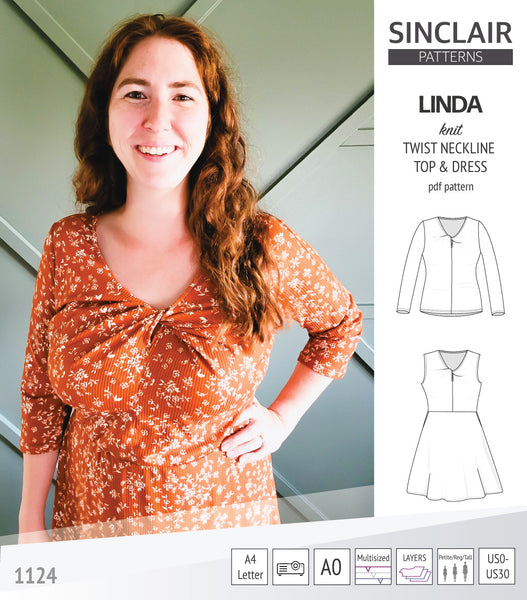 Linda twist neckline knit top and dress (PDF sewing pattern) - Sinclair ...