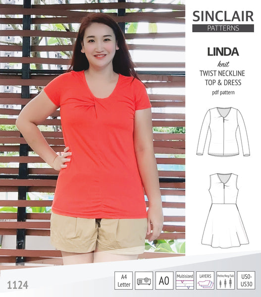 Linda twist neckline knit top and dress (PDF sewing pattern) - Sinclair ...
