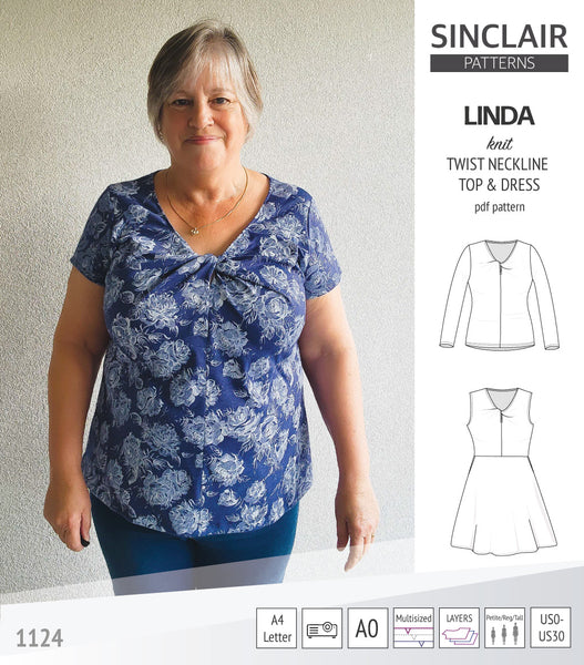 Linda twist neckline knit top and dress (PDF sewing pattern) - Sinclair ...