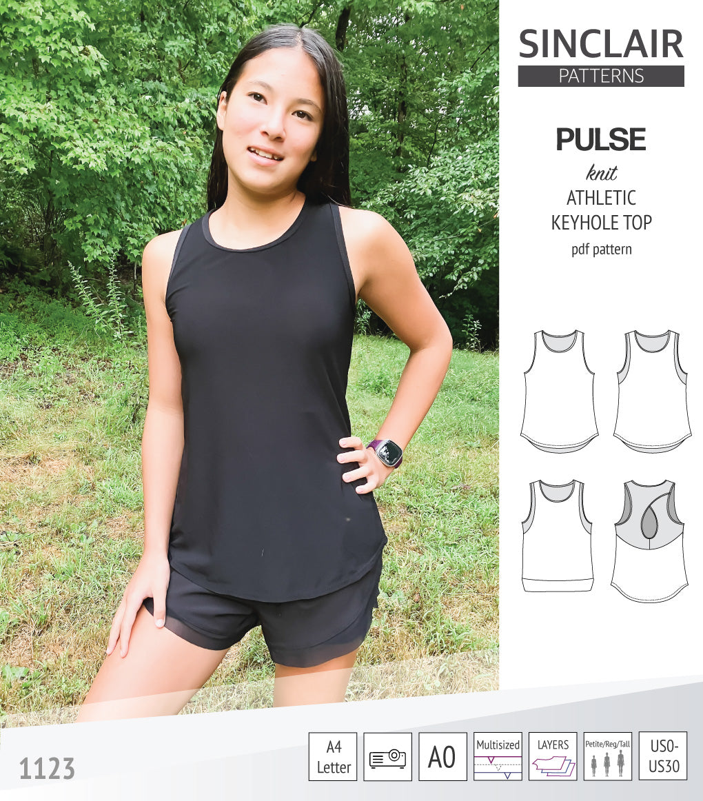 Pulse athletic knit tank top with a keyhole accent (PDF sewing pattern ...