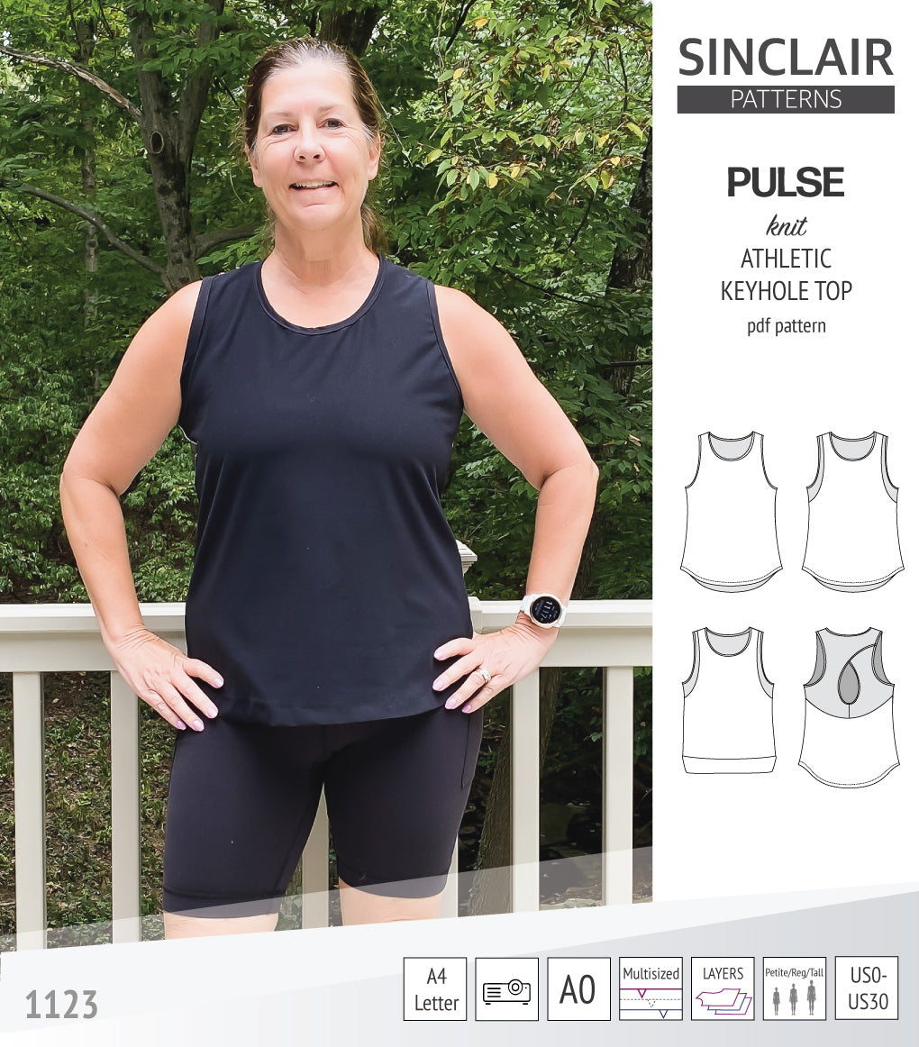 Pulse athletic knit tank top with a keyhole accent (PDF sewing pattern ...