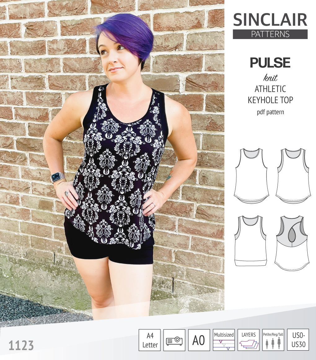Pulse athletic knit tank top with a keyhole accent (PDF sewing pattern ...