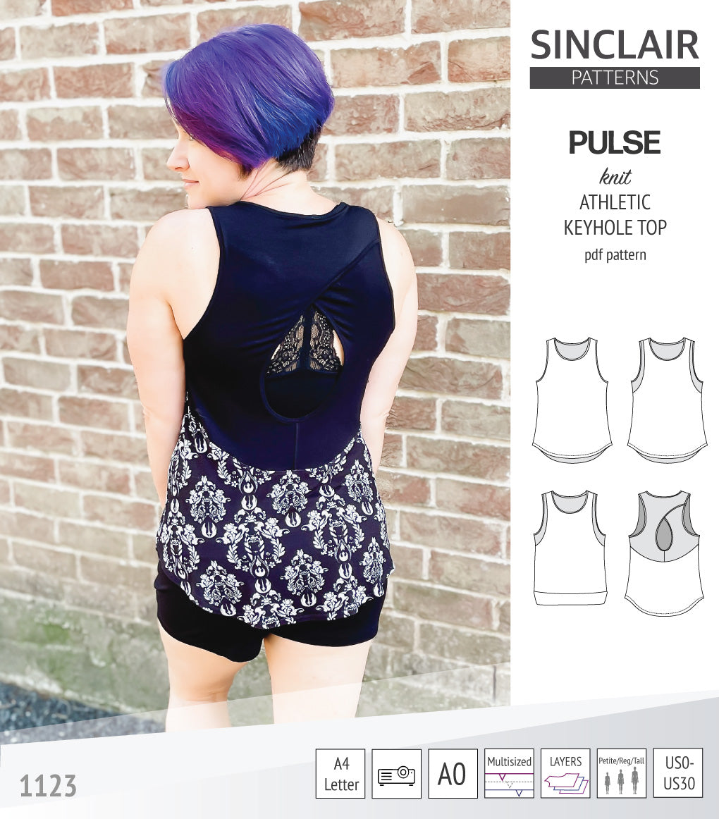 Pulse athletic knit tank top with a keyhole accent (PDF sewing pattern ...