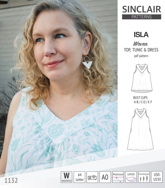 Isla V-neck sleeveless top, tunic and dress for woven and knit fabrics - Sinclair Patterns