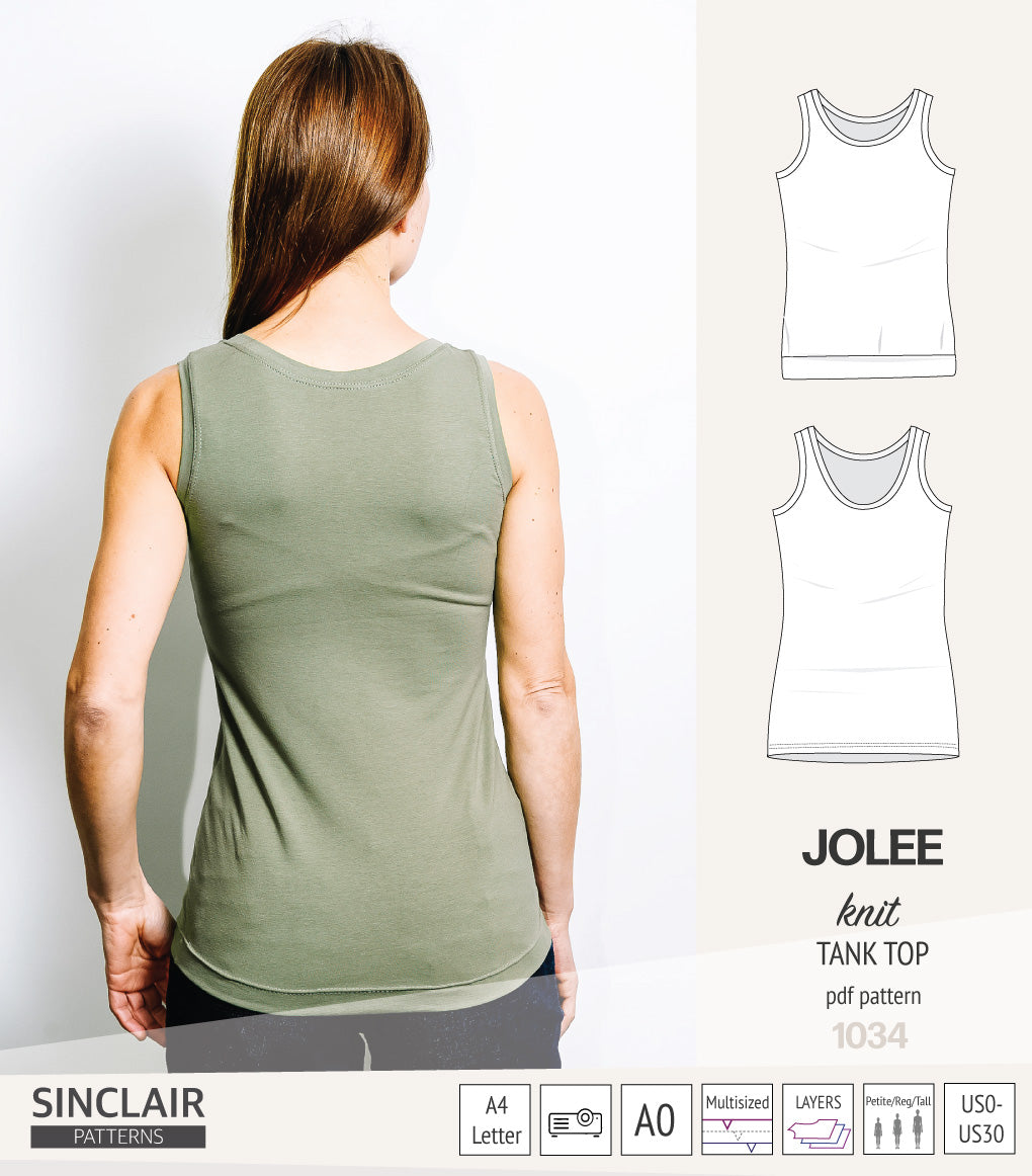 Jolee knit longline tank top sewing pattern (PDF) – Sinclair Patterns