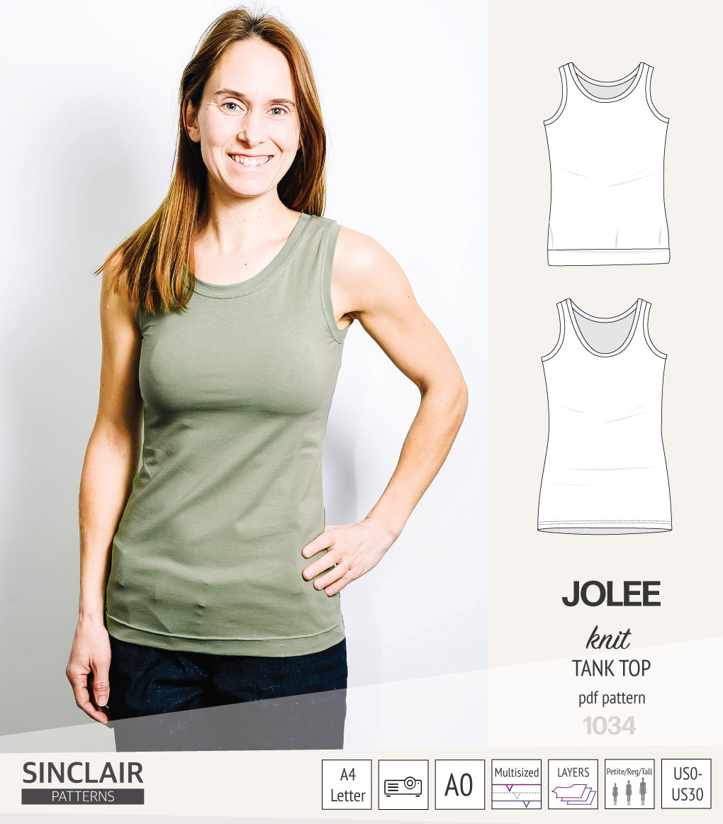 Jolee knit longline tank top sewing pattern (PDF) – Sinclair Patterns