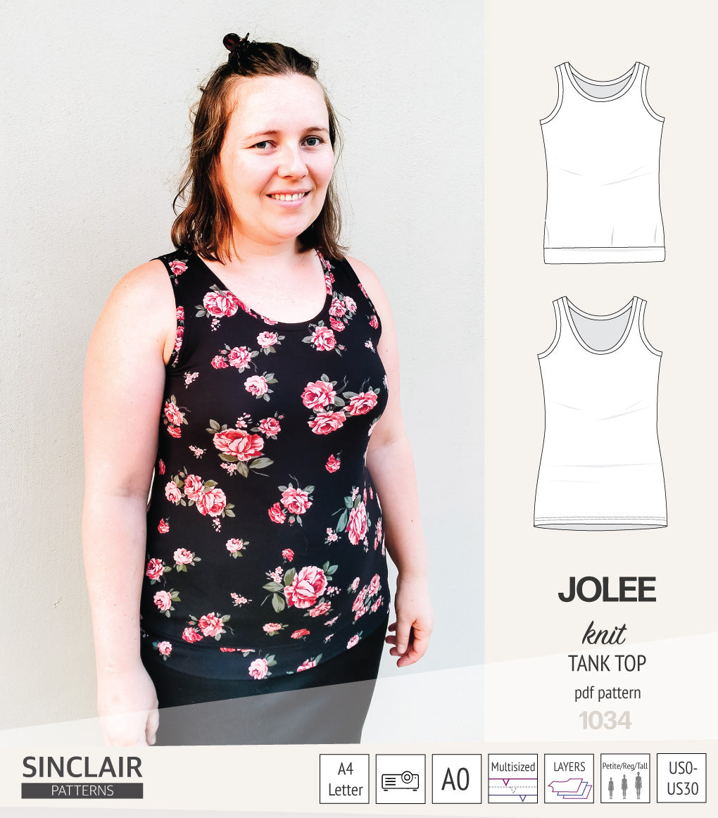 Jolee knit longline tank top sewing pattern (PDF) – Sinclair Patterns