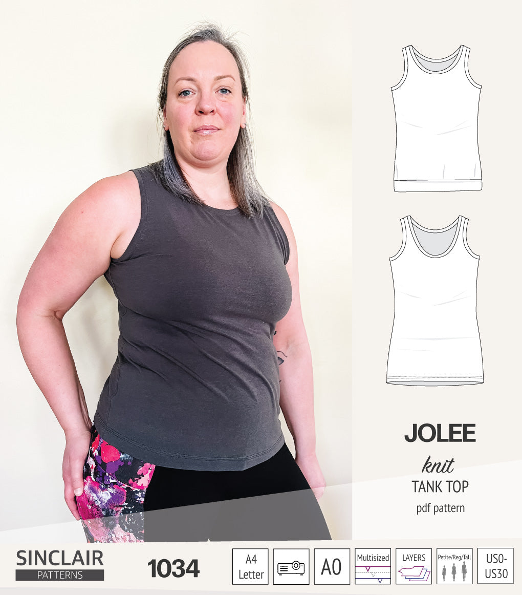 Jolee knit longline tank top sewing pattern (PDF) – Sinclair Patterns