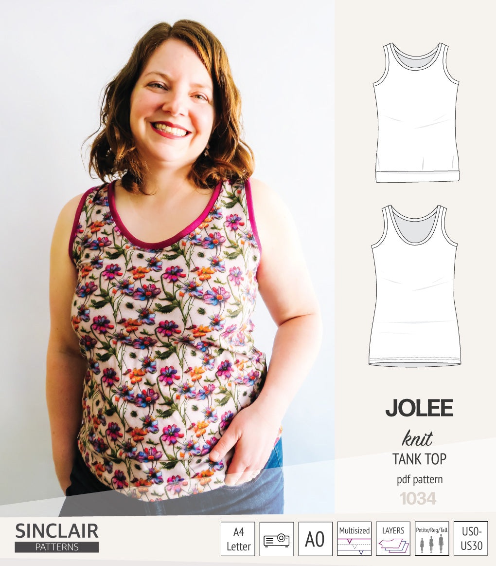Jolee knit longline tank top sewing pattern (PDF) – Sinclair Patterns