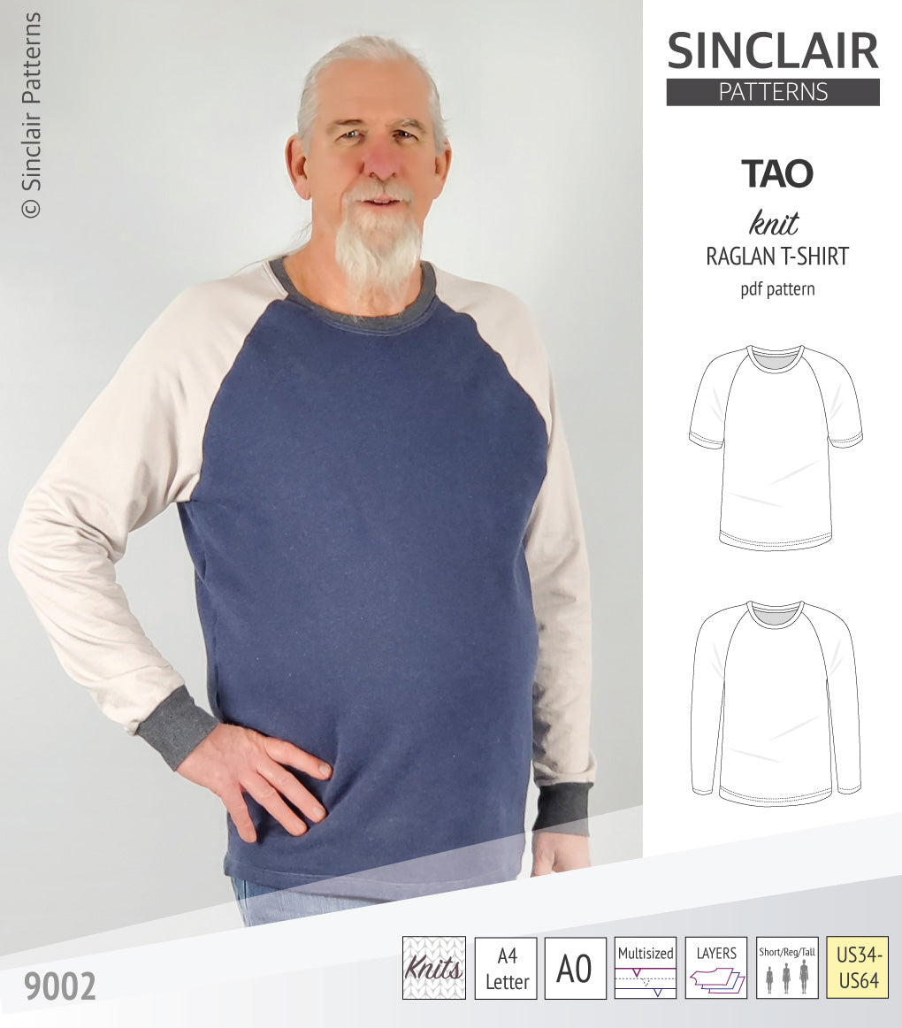 Tao semi fitted classic raglan t-shirt for men (PDF) – Sinclair Patterns