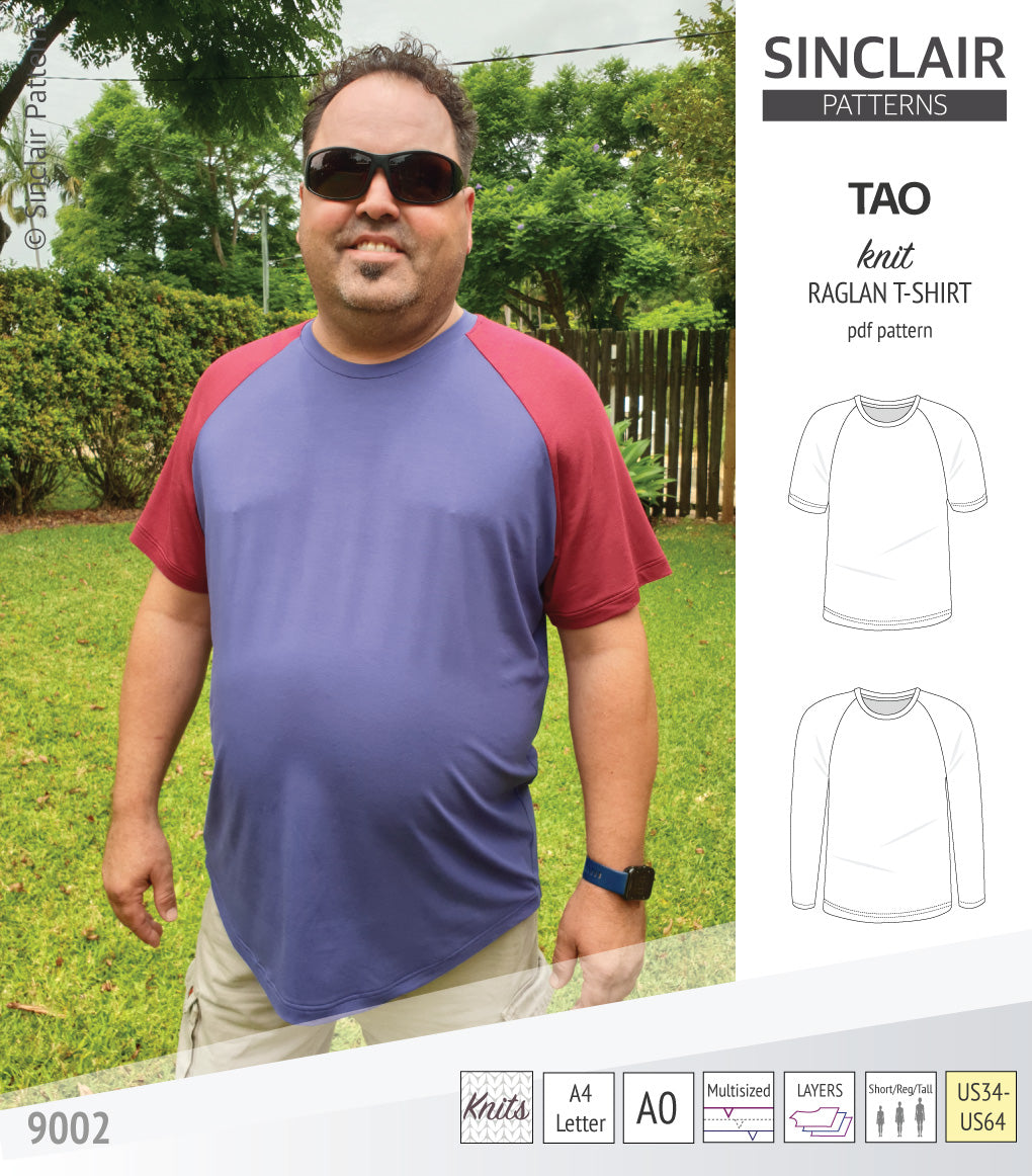 Tao semi fitted classic raglan t-shirt for men (PDF) – Sinclair Patterns