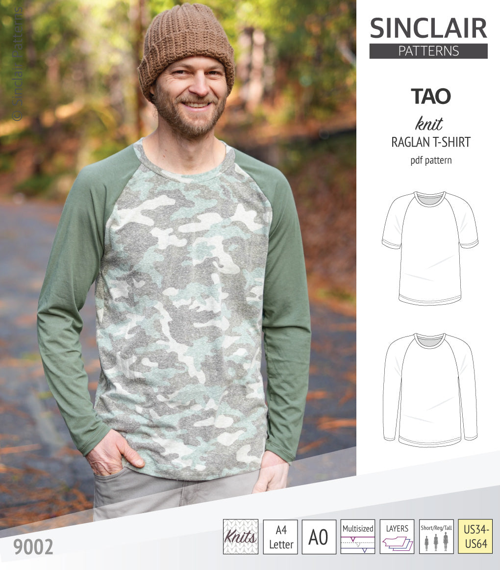 Tao semi fitted classic raglan t-shirt for men (PDF) – Sinclair Patterns