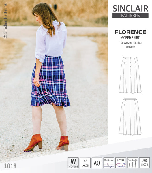Florence woven gored skirt with buttons/zipper (PDF) - Sinclair Patterns