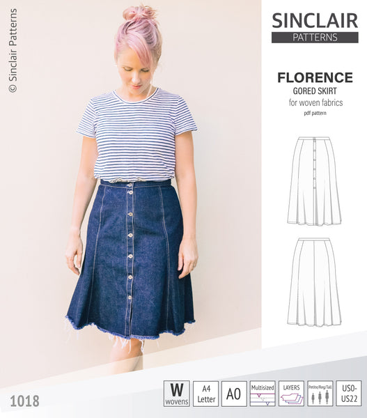 Florence woven gored skirt with buttons/zipper (PDF) - Sinclair Patterns