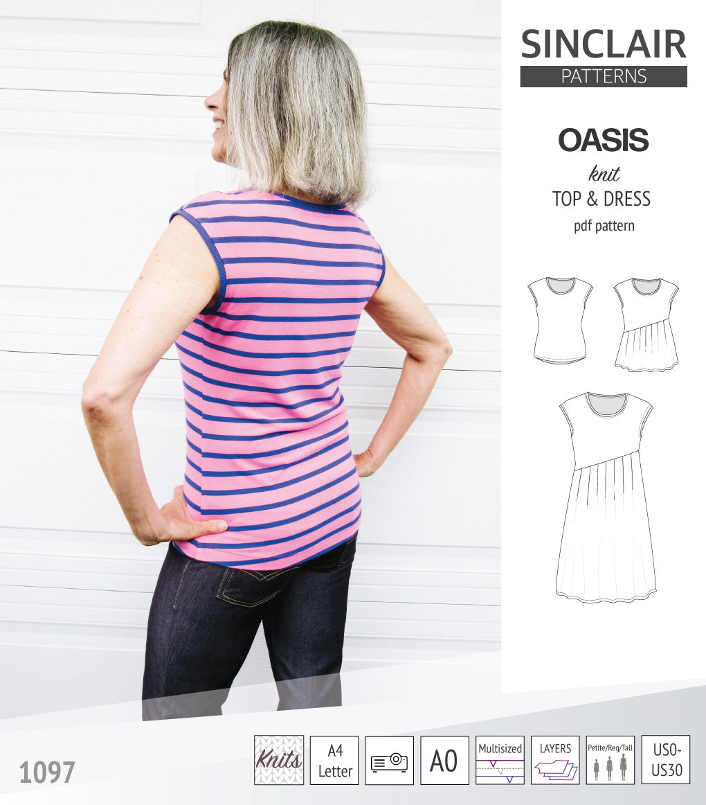 Oasis cap sleeve top and dress with pockets pdf sewing pattern ...