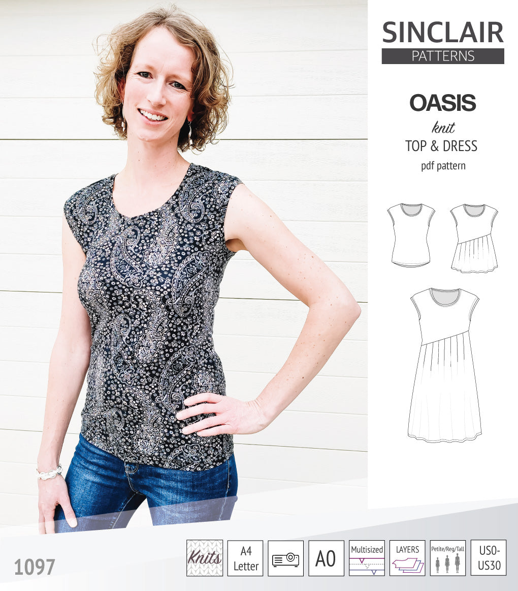 Oasis cap sleeve top and dress with pockets pdf sewing pattern ...