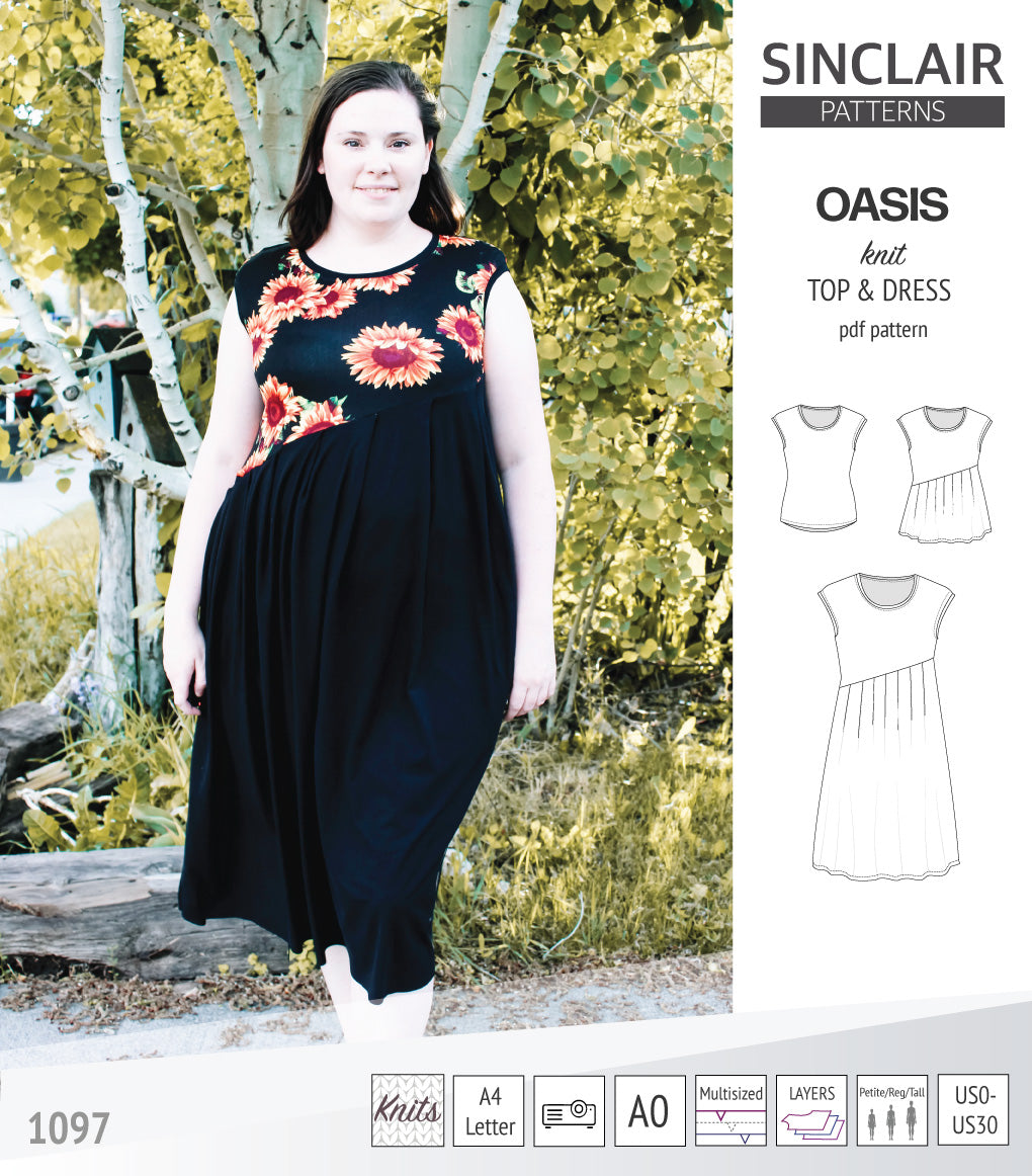 Oasis cap sleeve top and dress with pockets pdf sewing pattern ...