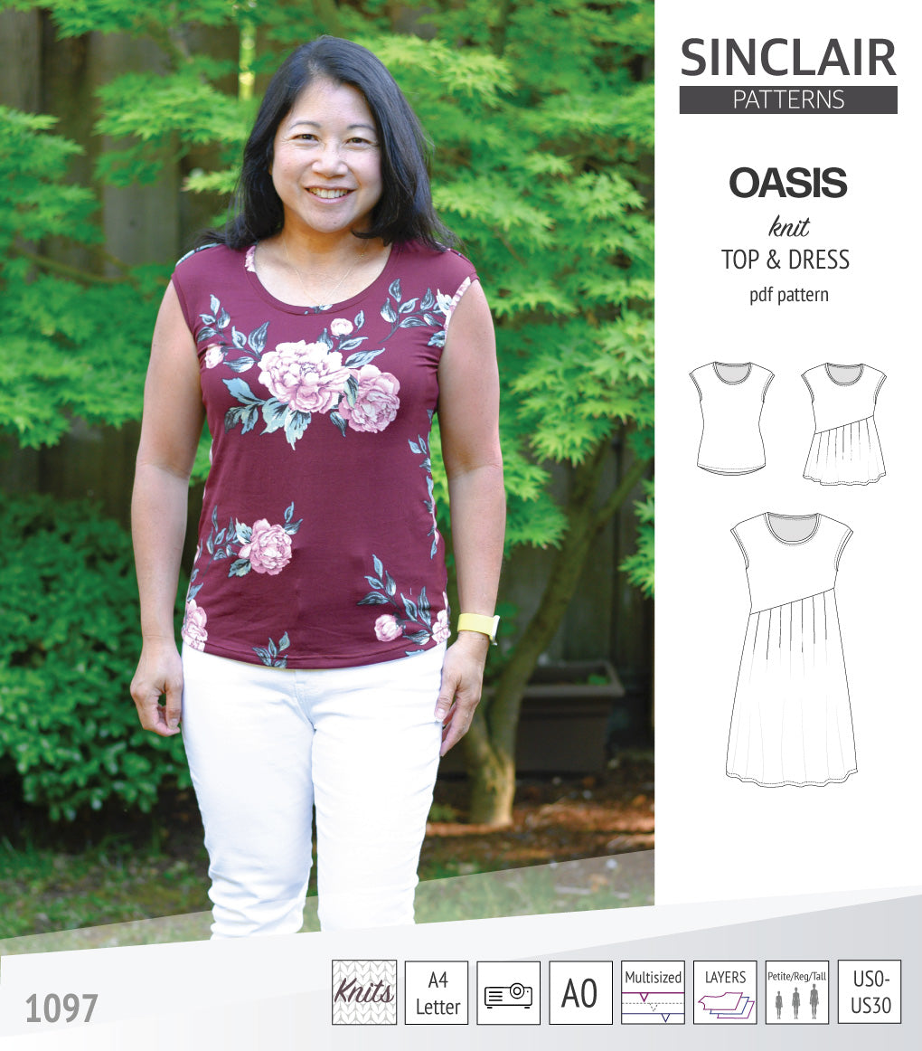 Oasis cap sleeve top and dress with pockets pdf sewing pattern ...