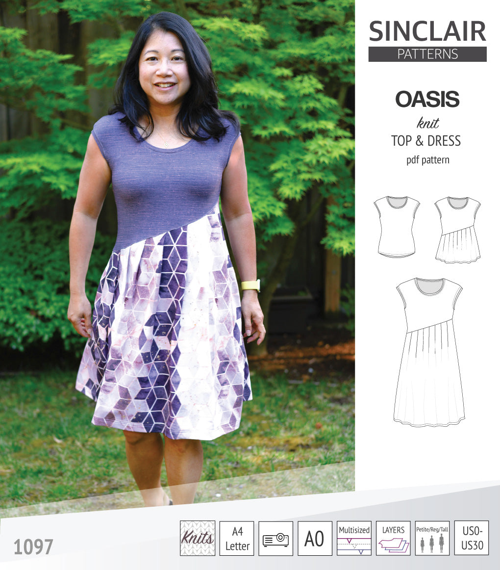Oasis cap sleeve top and dress with pockets pdf sewing pattern ...