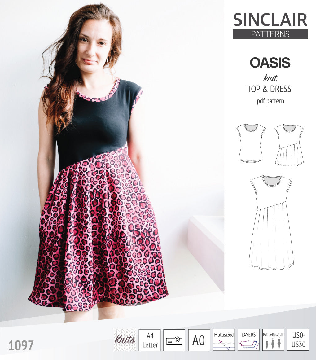 Oasis cap sleeve top and dress with pockets pdf sewing pattern ...