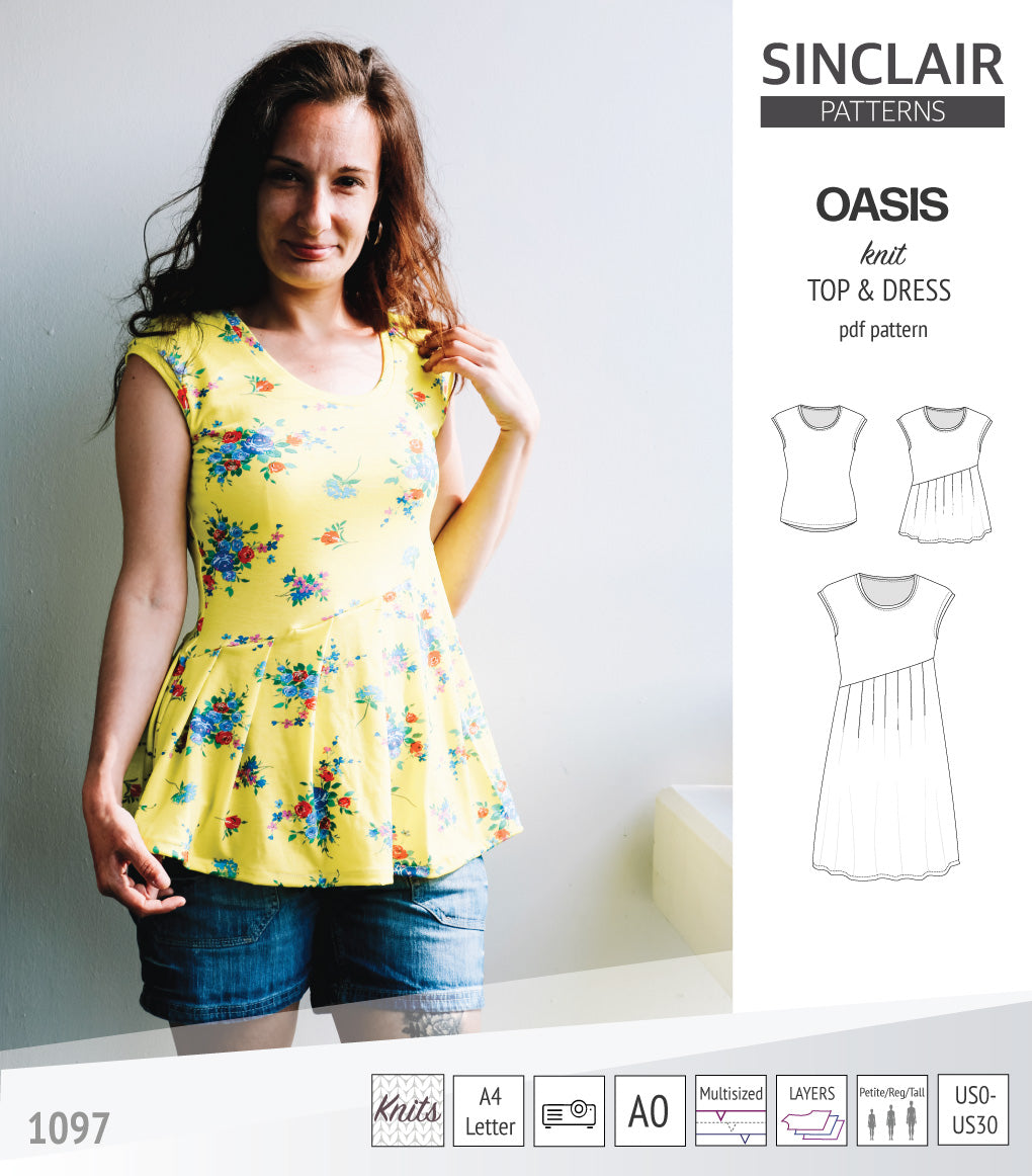 Oasis cap sleeve top and dress with pockets pdf sewing pattern ...