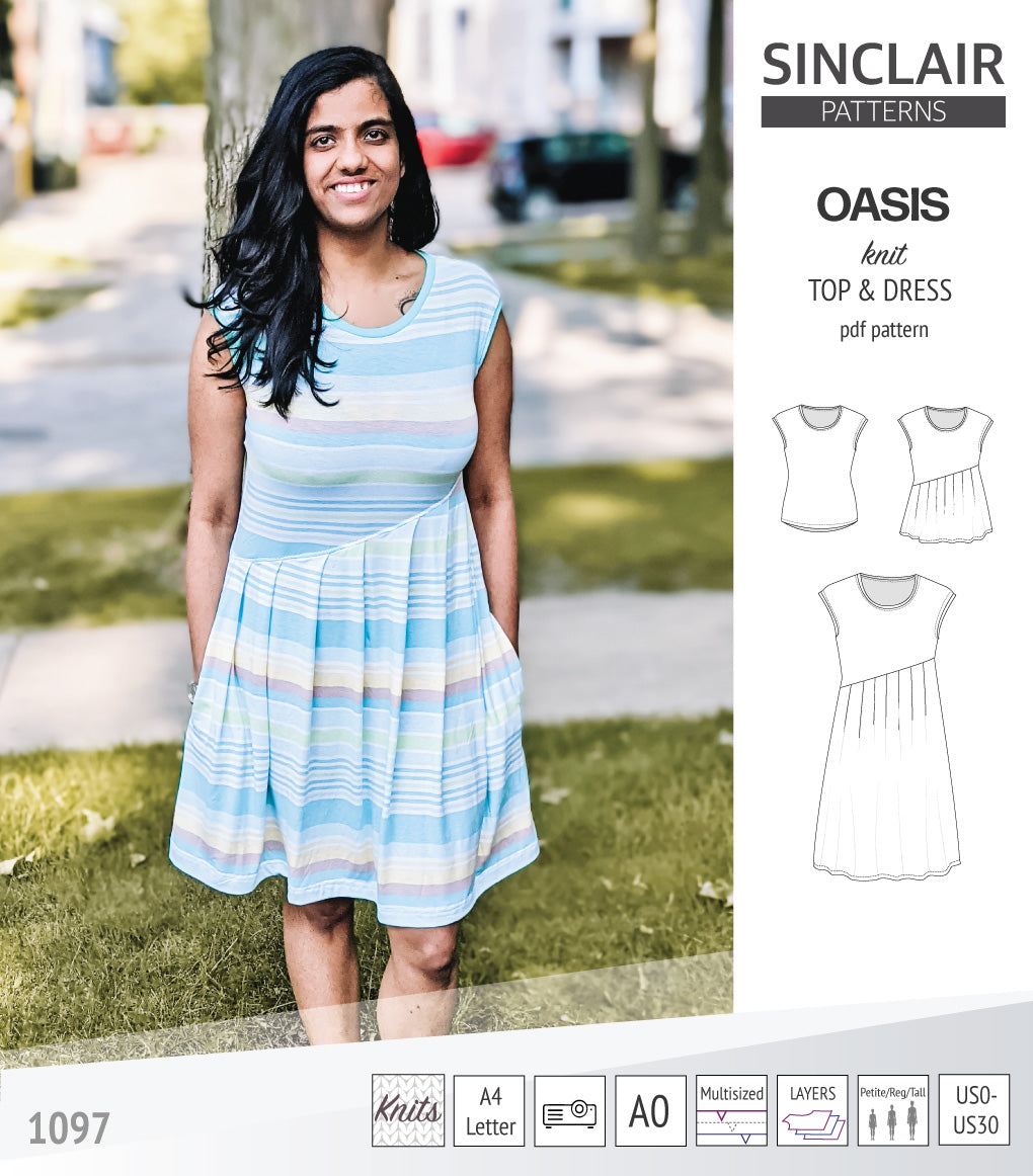 Oasis cap sleeve top and dress with pockets pdf sewing pattern ...