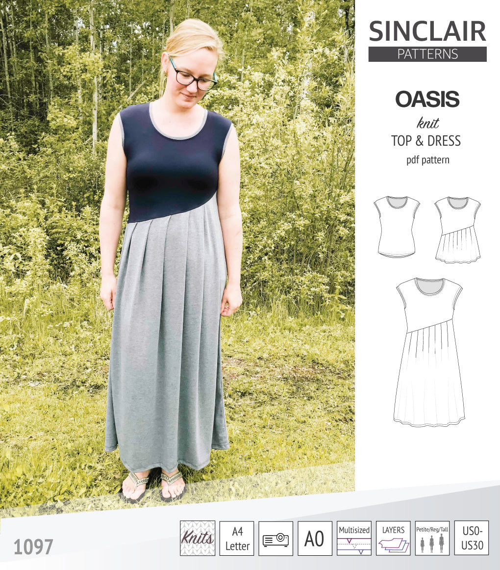 Oasis cap sleeve top and dress with pockets pdf sewing pattern ...