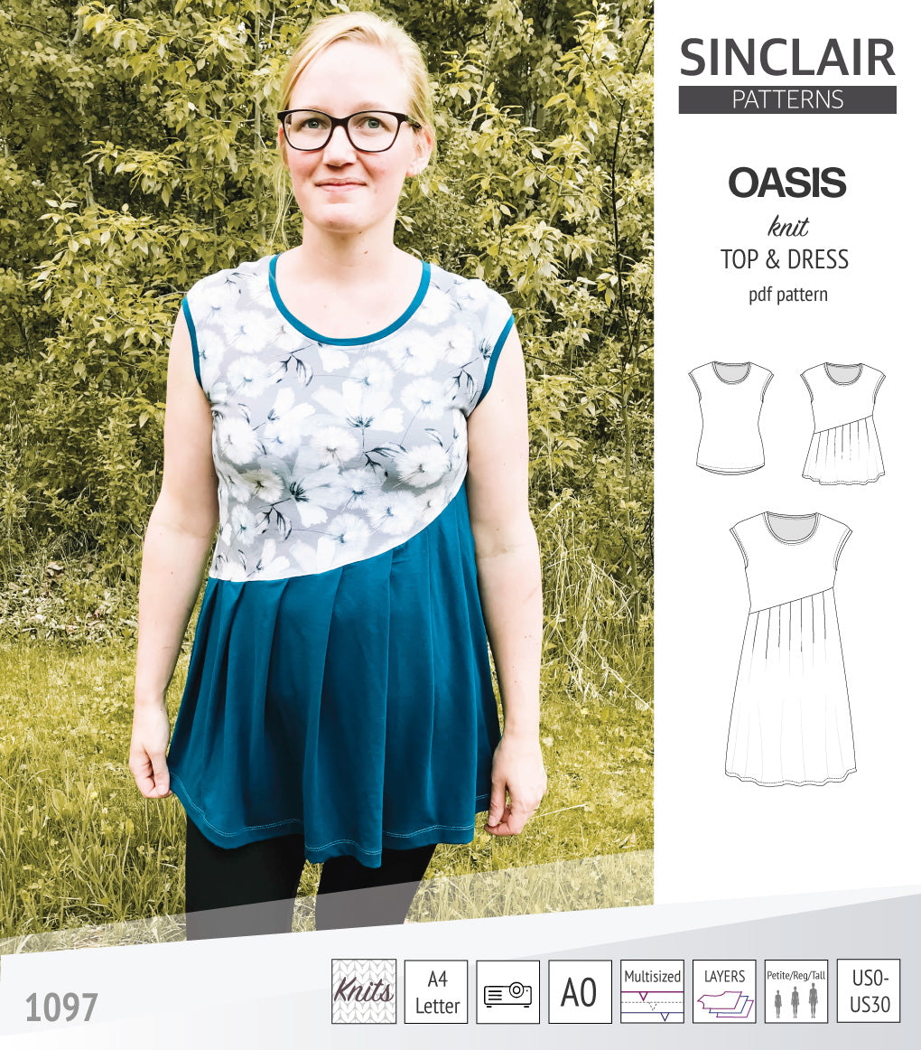Oasis cap sleeve top and dress with pockets pdf sewing pattern ...