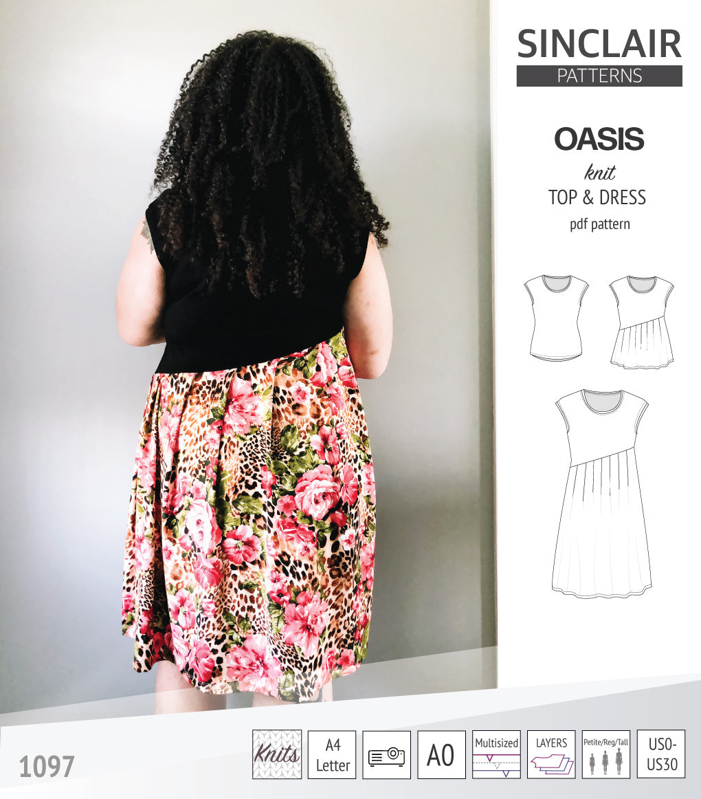 Oasis cap sleeve top and dress with pockets pdf sewing pattern ...