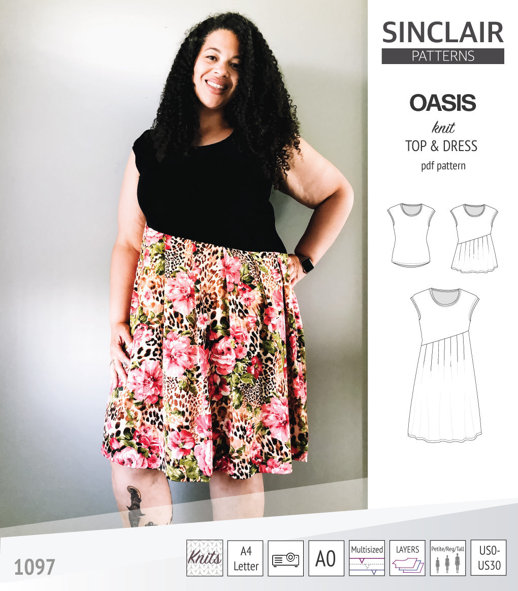 Oasis cap sleeve top and dress with pockets pdf sewing pattern ...