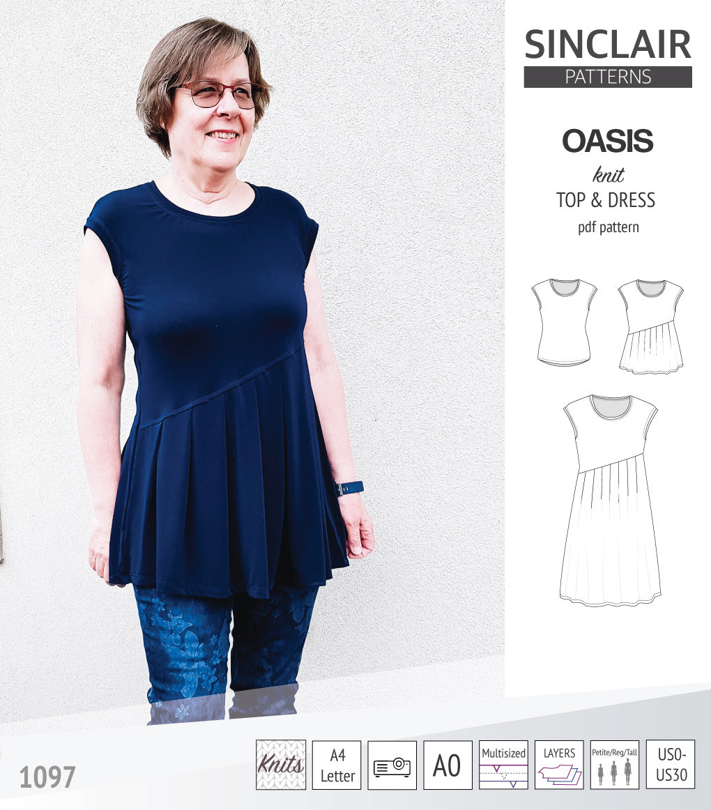 Oasis cap sleeve top and dress with pockets pdf sewing pattern ...