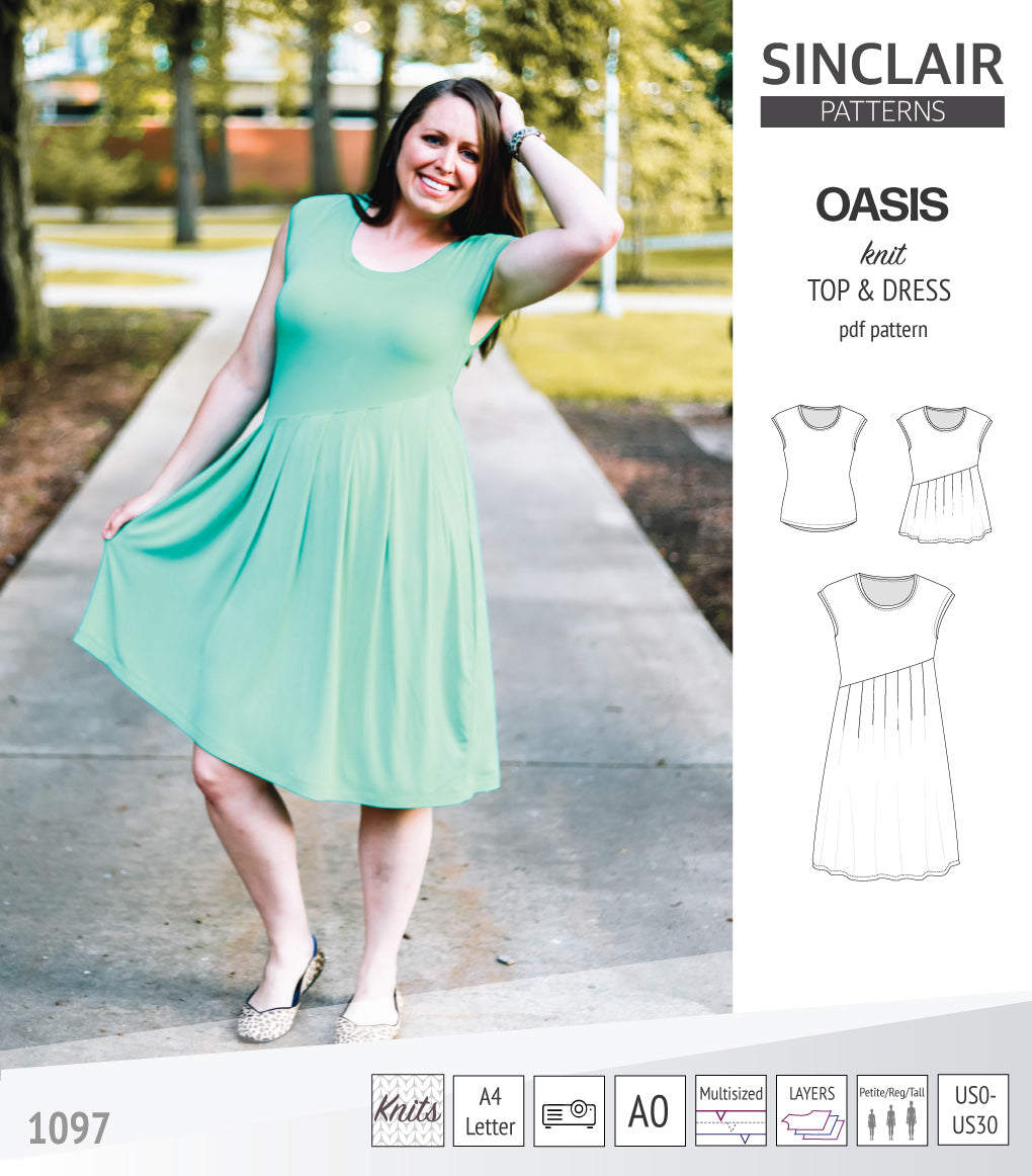 Oasis cap sleeve top and dress with pockets pdf sewing pattern ...