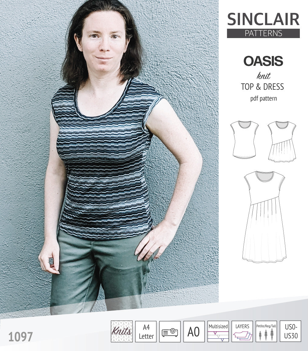 Oasis cap sleeve top and dress with pockets pdf sewing pattern ...