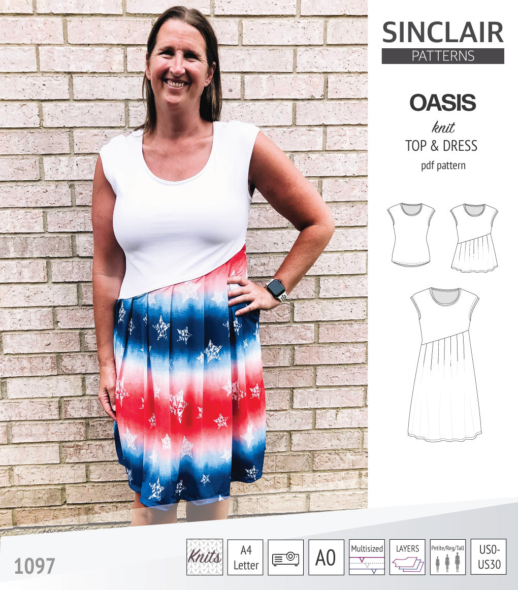 Oasis cap sleeve top and dress with pockets pdf sewing pattern ...