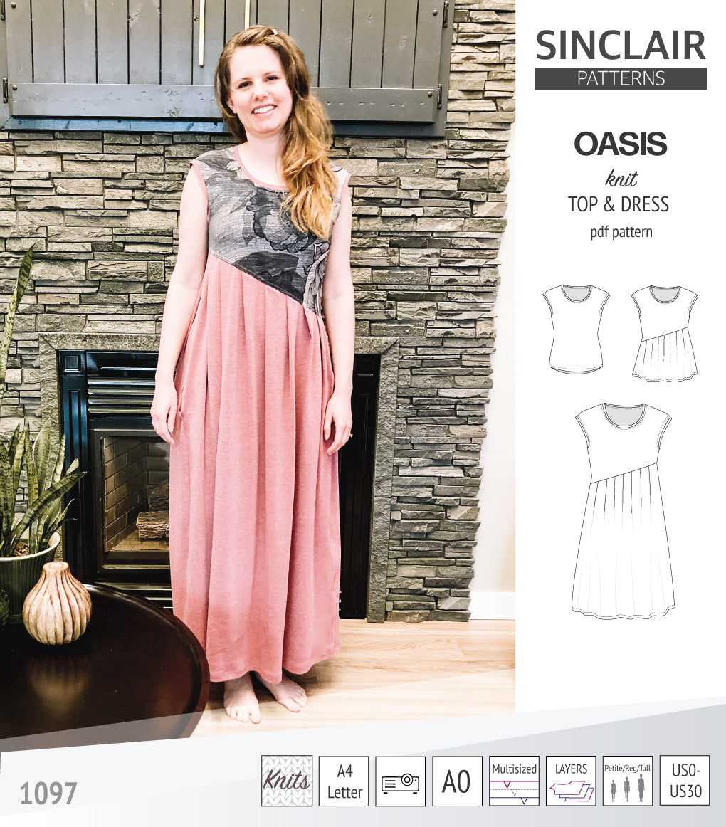 Oasis cap sleeve top and dress with pockets pdf sewing pattern ...