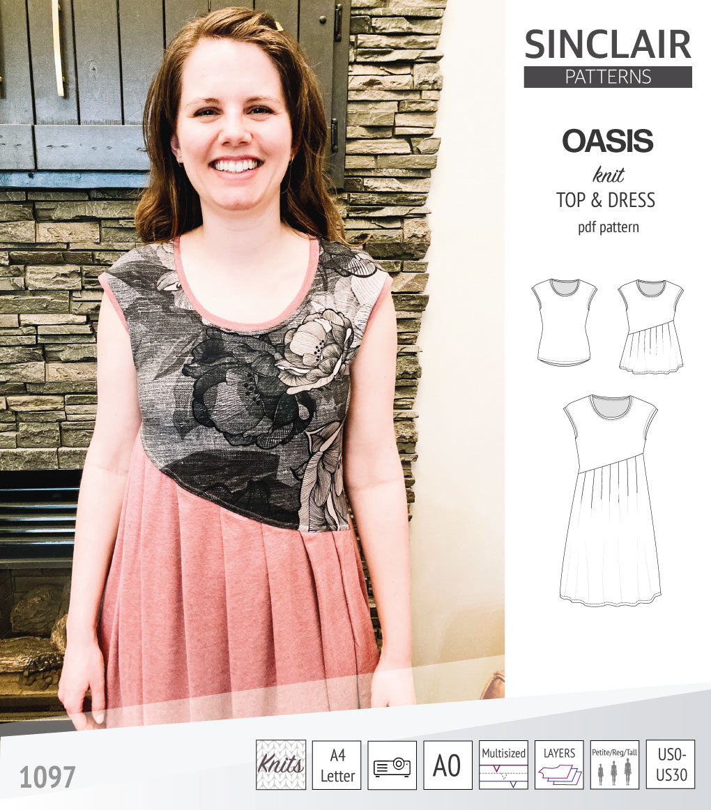 Oasis cap sleeve top and dress with pockets pdf sewing pattern ...