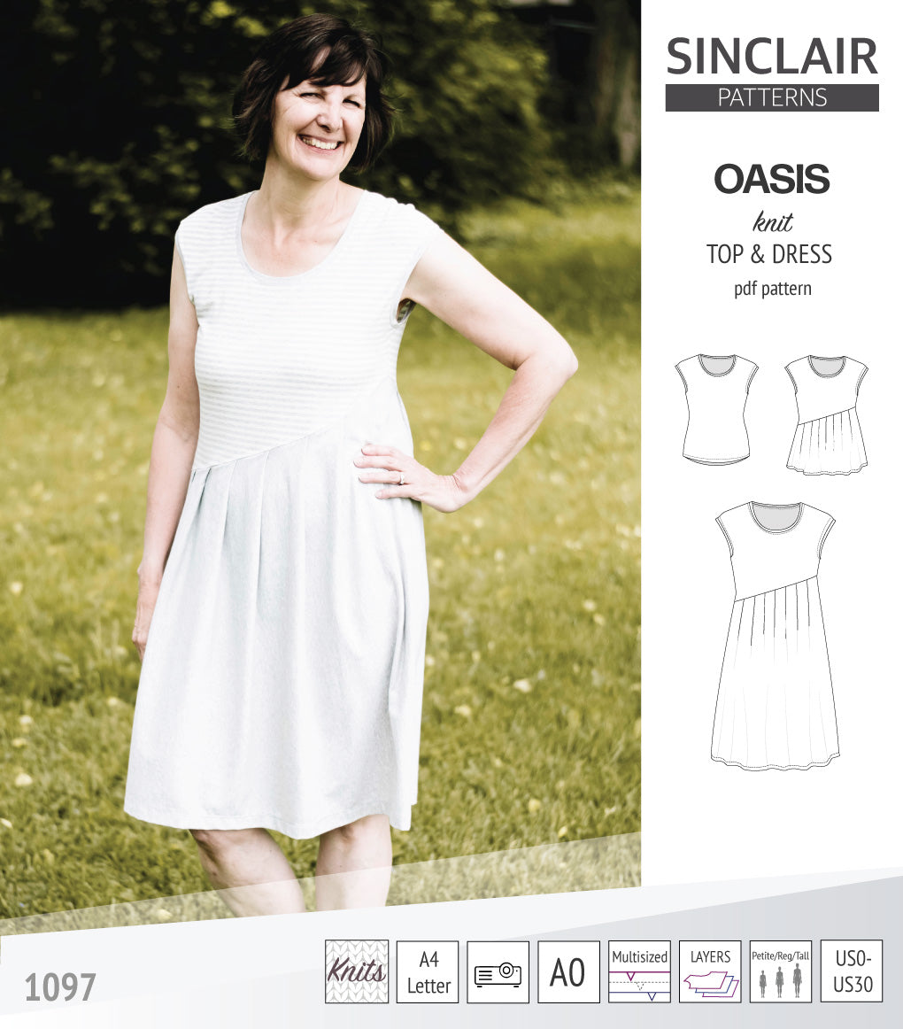Oasis cap sleeve top and dress with pockets pdf sewing pattern ...