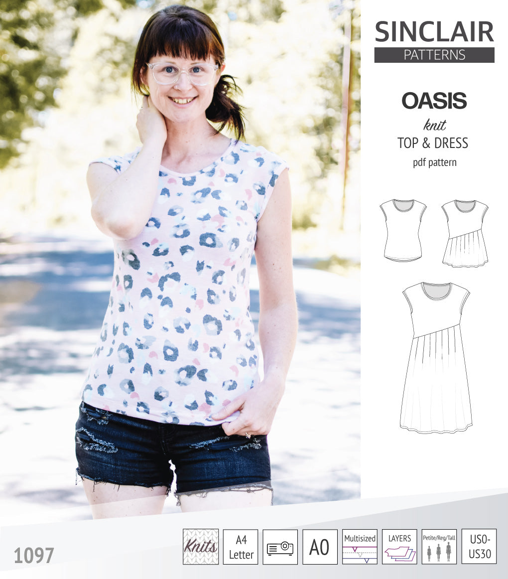 Oasis cap sleeve top and dress with pockets pdf sewing pattern ...