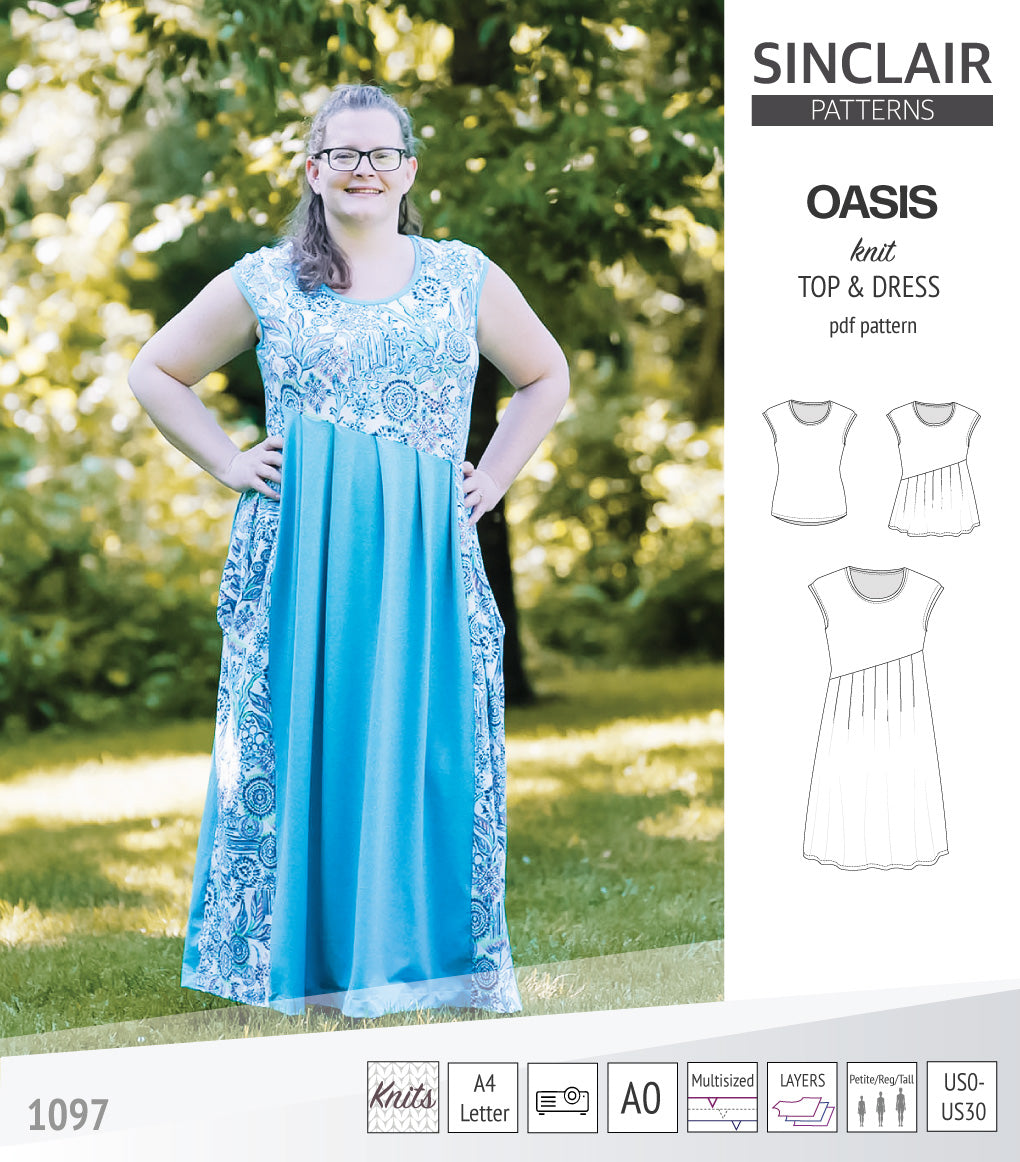 Oasis cap sleeve top and dress with pockets pdf sewing pattern ...
