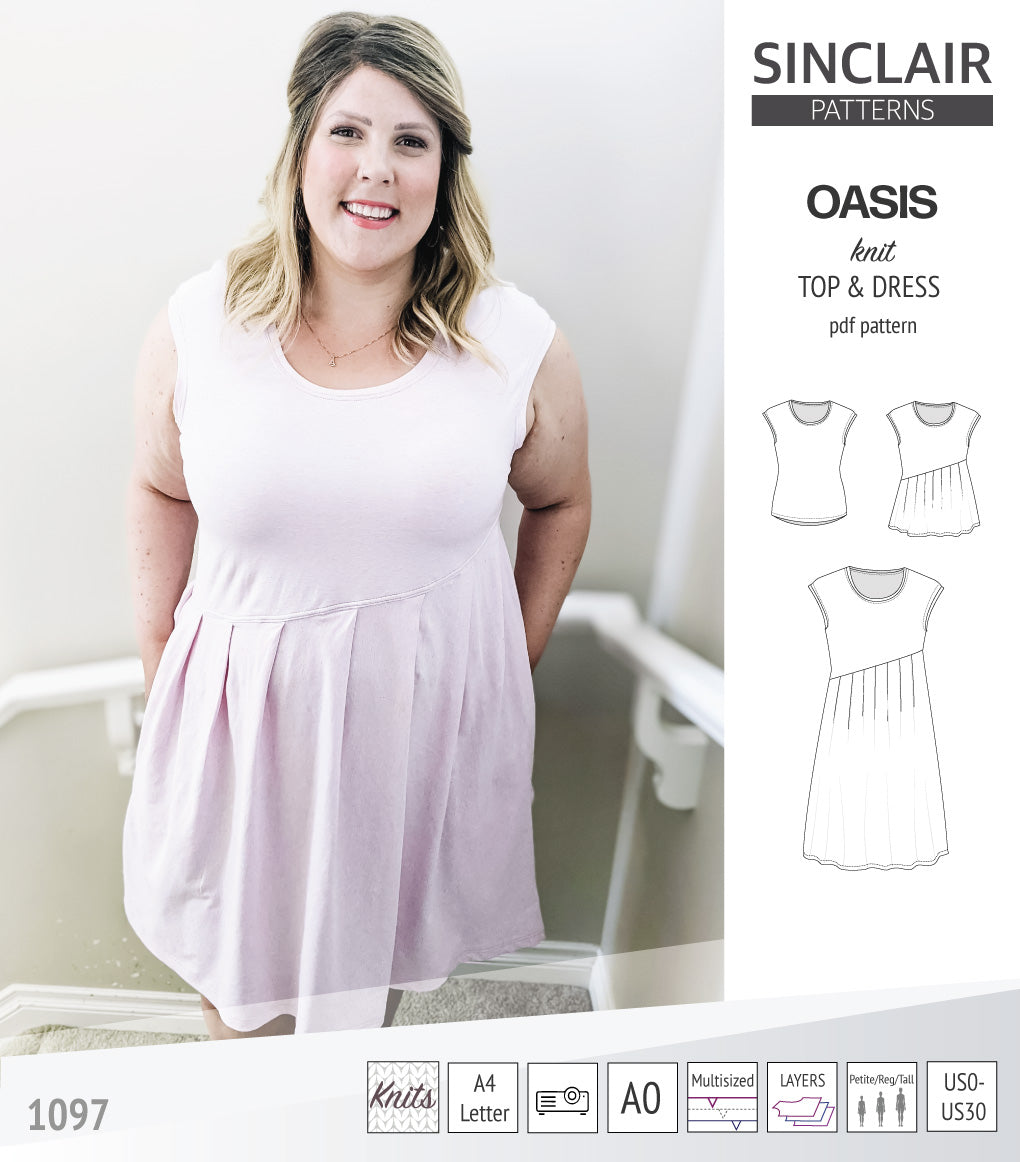 Oasis cap sleeve top and dress with pockets pdf sewing pattern ...