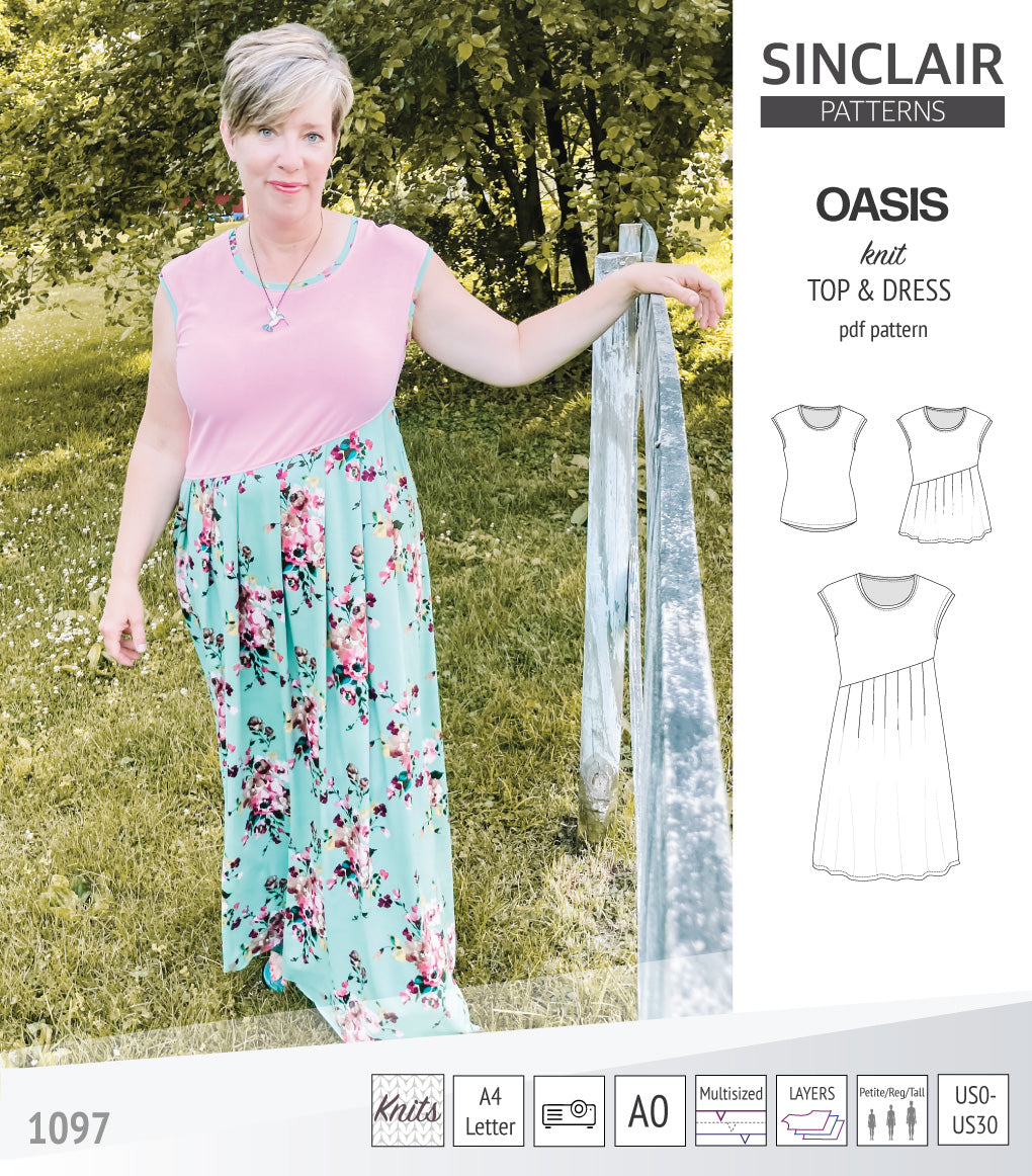 Oasis cap sleeve top and dress with pockets pdf sewing pattern ...