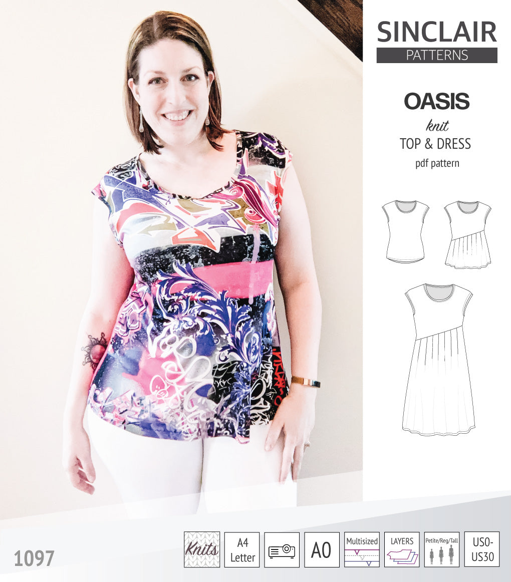 Oasis cap sleeve top and dress with pockets pdf sewing pattern – Sinclair Patterns