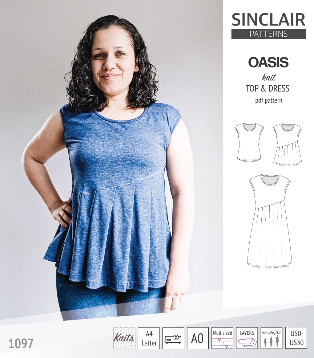 Oasis cap sleeve top and dress with pockets pdf sewing pattern ...